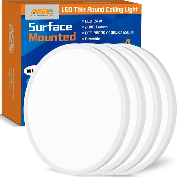 Allsmartlife 4-Pack LED Flush Mount Ceiling Light, 12inch 24W 2880lm ...