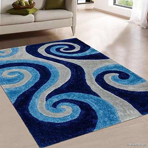 Allstar 5x7 Blue Modern and Contemporary Hand Carved Rectangular Shag ...