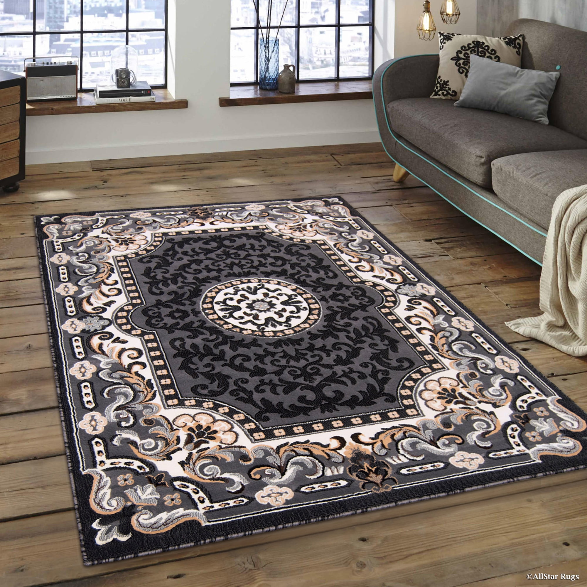 Allstar 5x7 Traditional Area Rug in Grey with Cream Mandala Tibetan ...