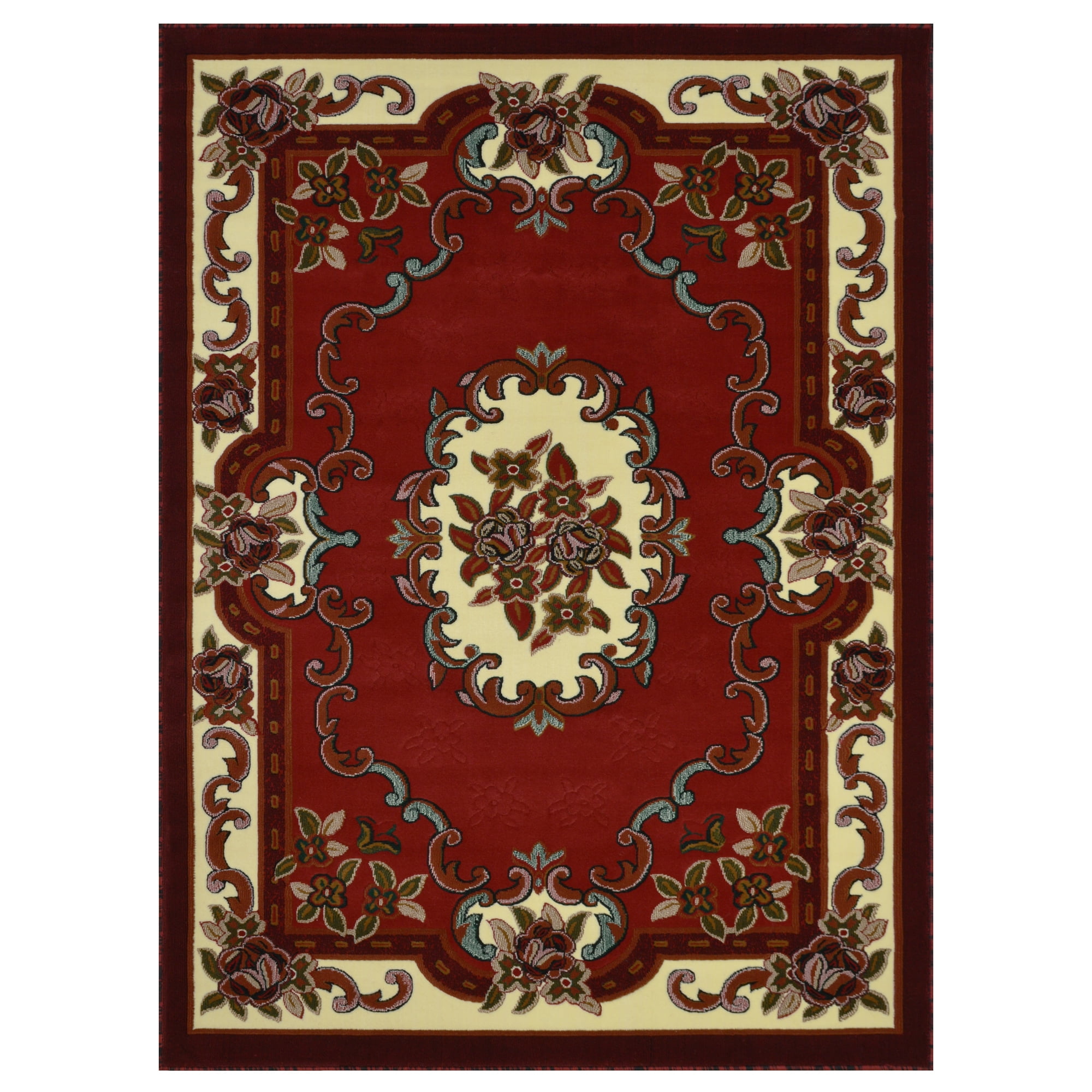 Allstar 5x7 Traditional Area Rug in Red with Cream French Aubusson ...