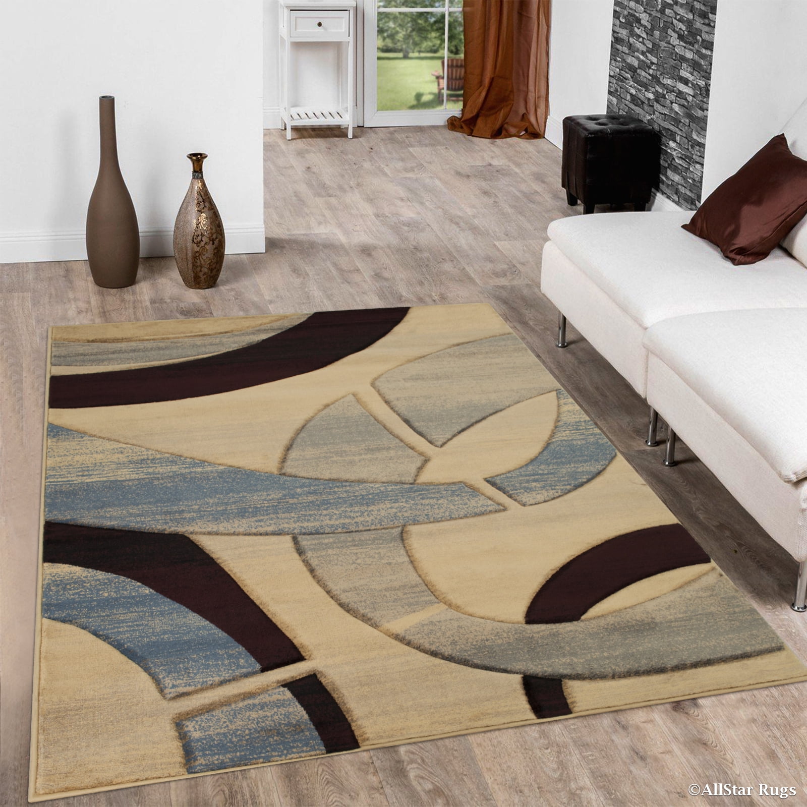 Allstar Brown / Beige Carved Circles Modern Abstract Geometric Area Rug ...