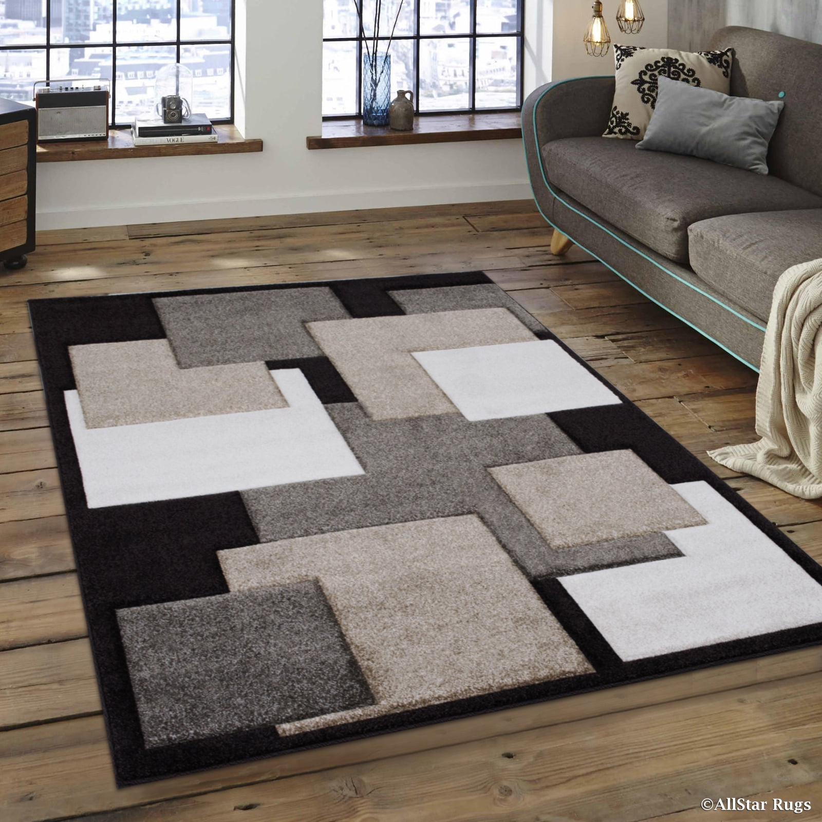 Allstar Rugs Allstar Woven Abstract Block and Square Design Rug ...