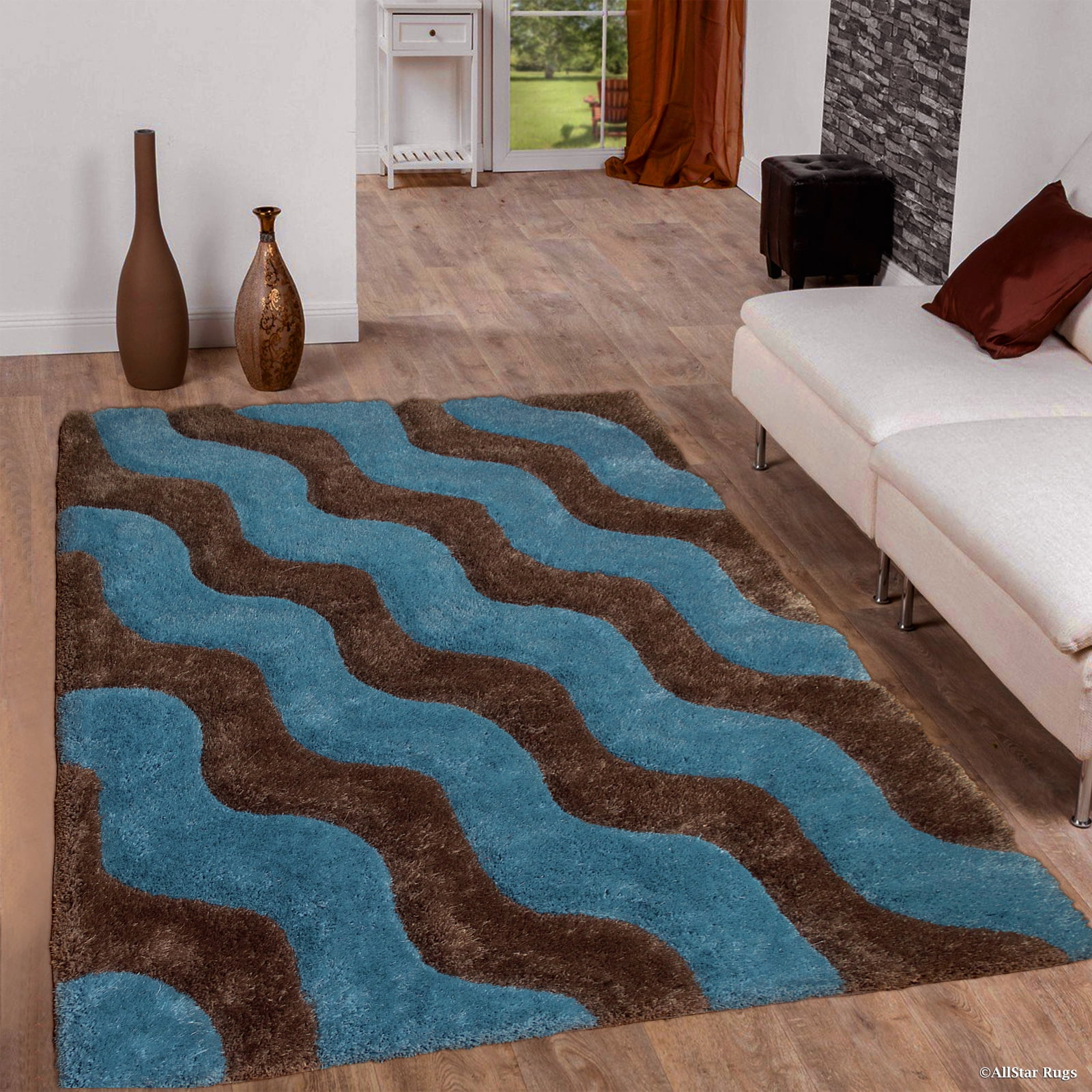 Allstar Rugs Allstar Modern 3D Curved Design Rug Chocolate 6' 11" x 4 ...