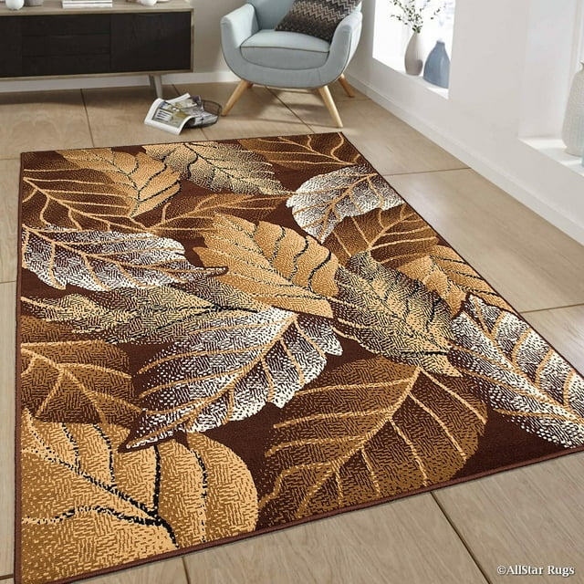 Allstar Rugs Allstar Modern Abstract Leaves Design Rug Chocolate 7' 0 ...