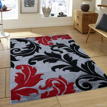 Allstar Red Round Modern Geometric Grey and Black square design Area ...