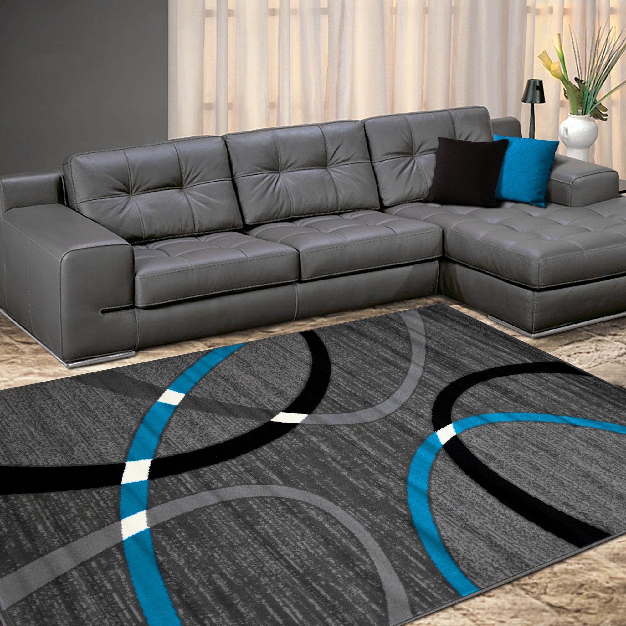 Allstar Modern Accent Rug in Blue with Overlapping Curve design - 8' x ...