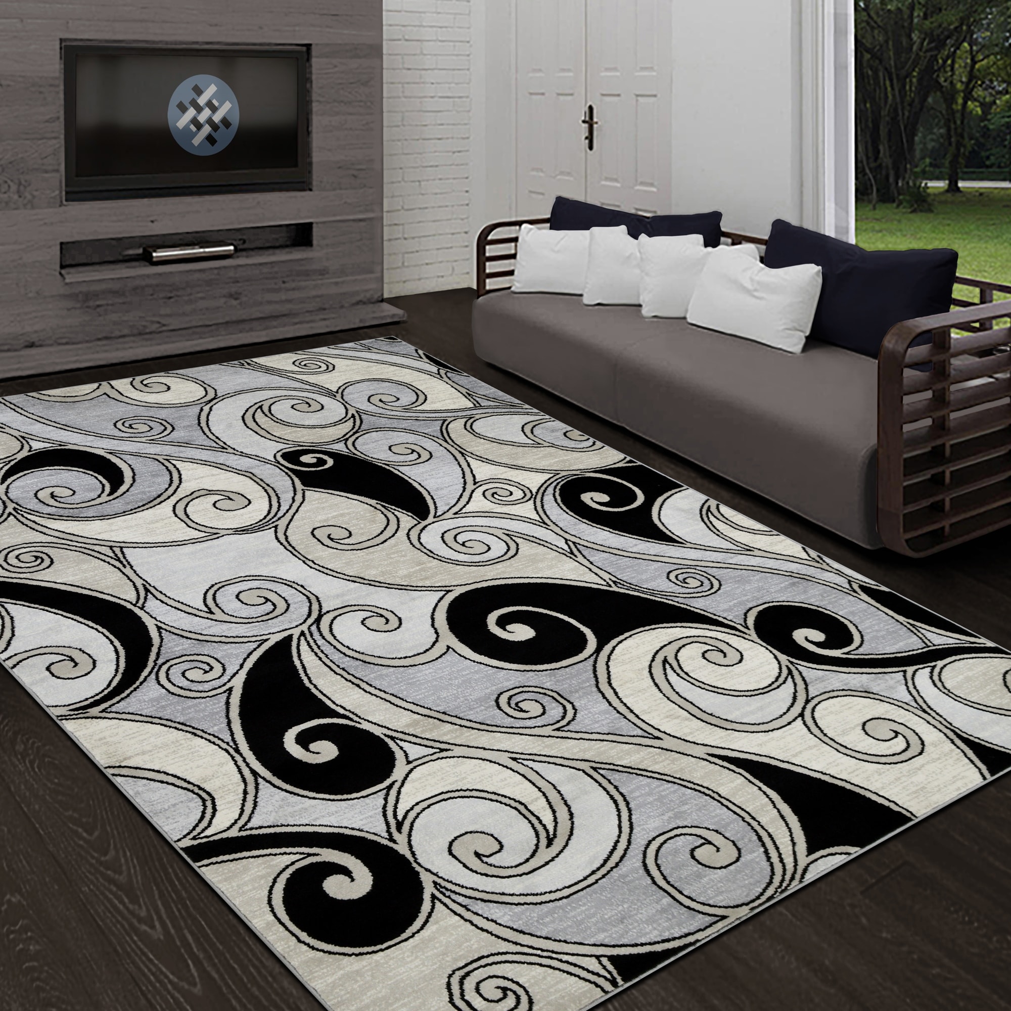 Allstar Modern Accent Rug with Connected Swirl design Champagne 5' x 8 ...