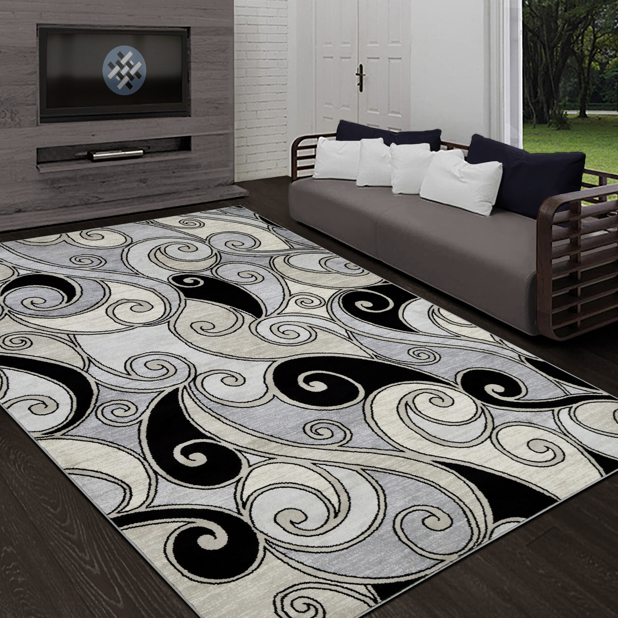 Allstar Modern Accent Rug with Connected Swirl design Champagne 5' x 8 ...