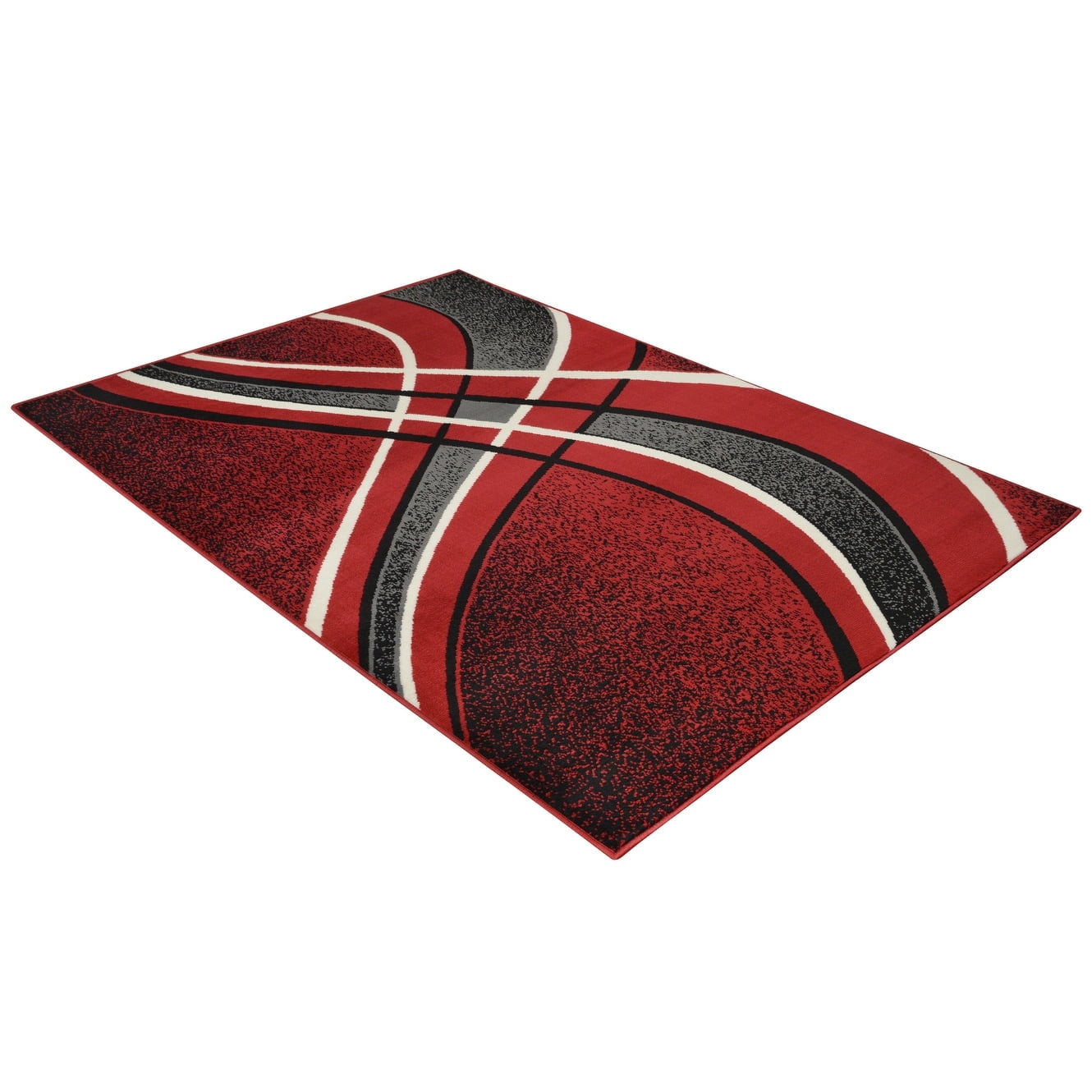 Allstar Modern Accent Rug with Curved Line design Red 8' x 10' 8' x 10 ...