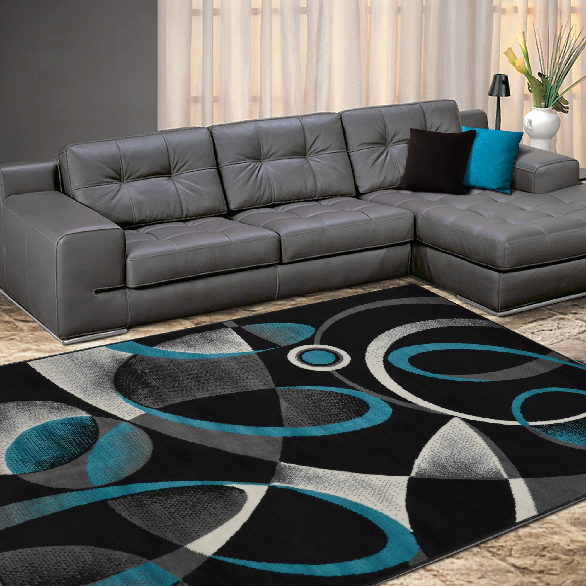 Allstar Modern Accent Rug with Multiple Shape design Blue 8' x 10' 8' x ...