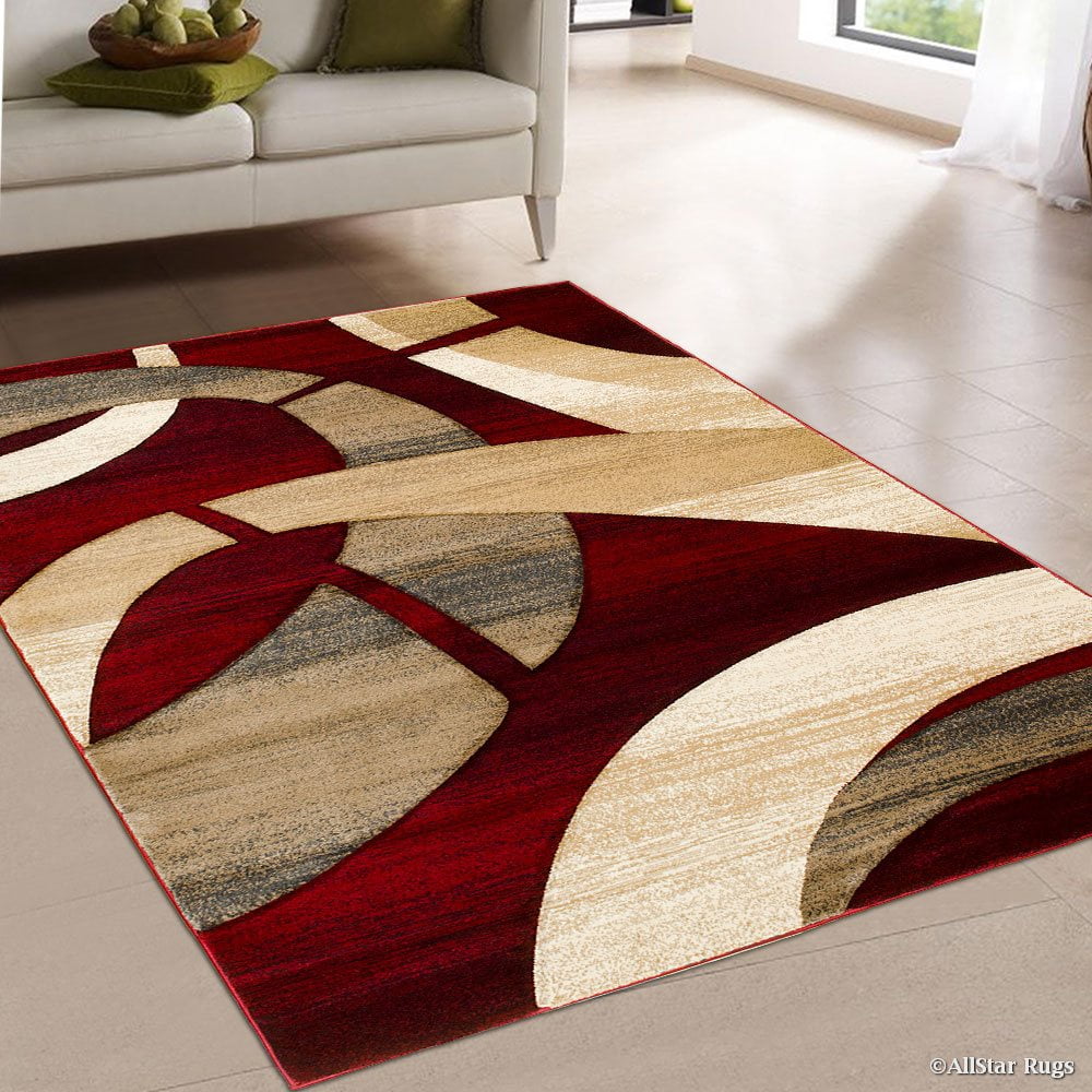 "AllStar Rugs Red Geometric Area Rug, Polypropylene, 5' 2"" x 7' 2 ...