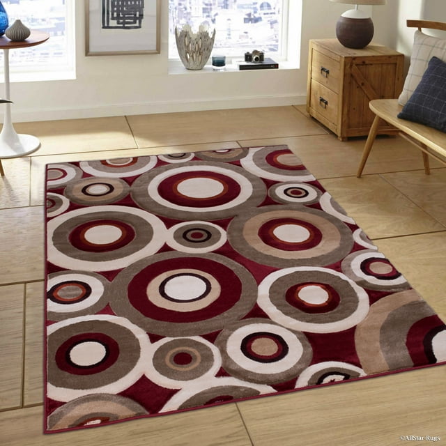 Allstar Red Carved Circles Modern Geometric Area Rug (5' 2" x 7' 2 ...