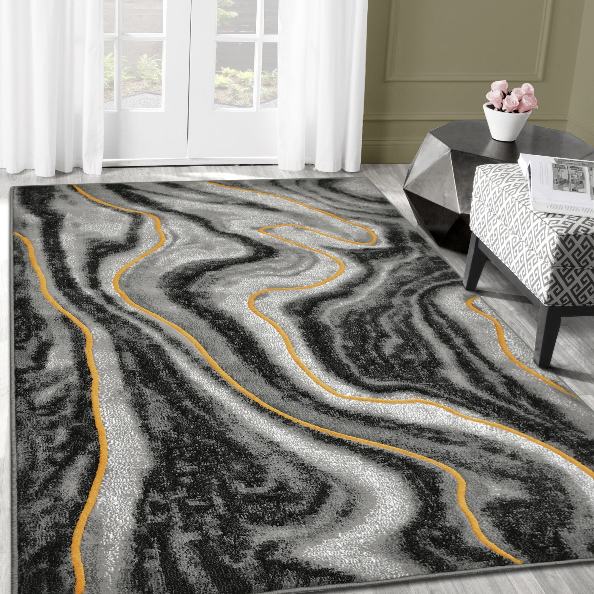 Allstar Rugs 5' 0" x 6' 11" Grey Modern Abstract Themed Polypropylene ...