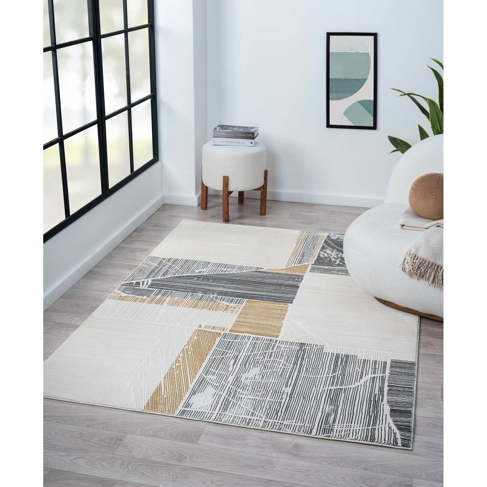 Allstar Rugs Abstract Themed Polyester Area Rug 2' 4" x 10' 10"/2' 4" x 10' 10" Runner - Gold ...