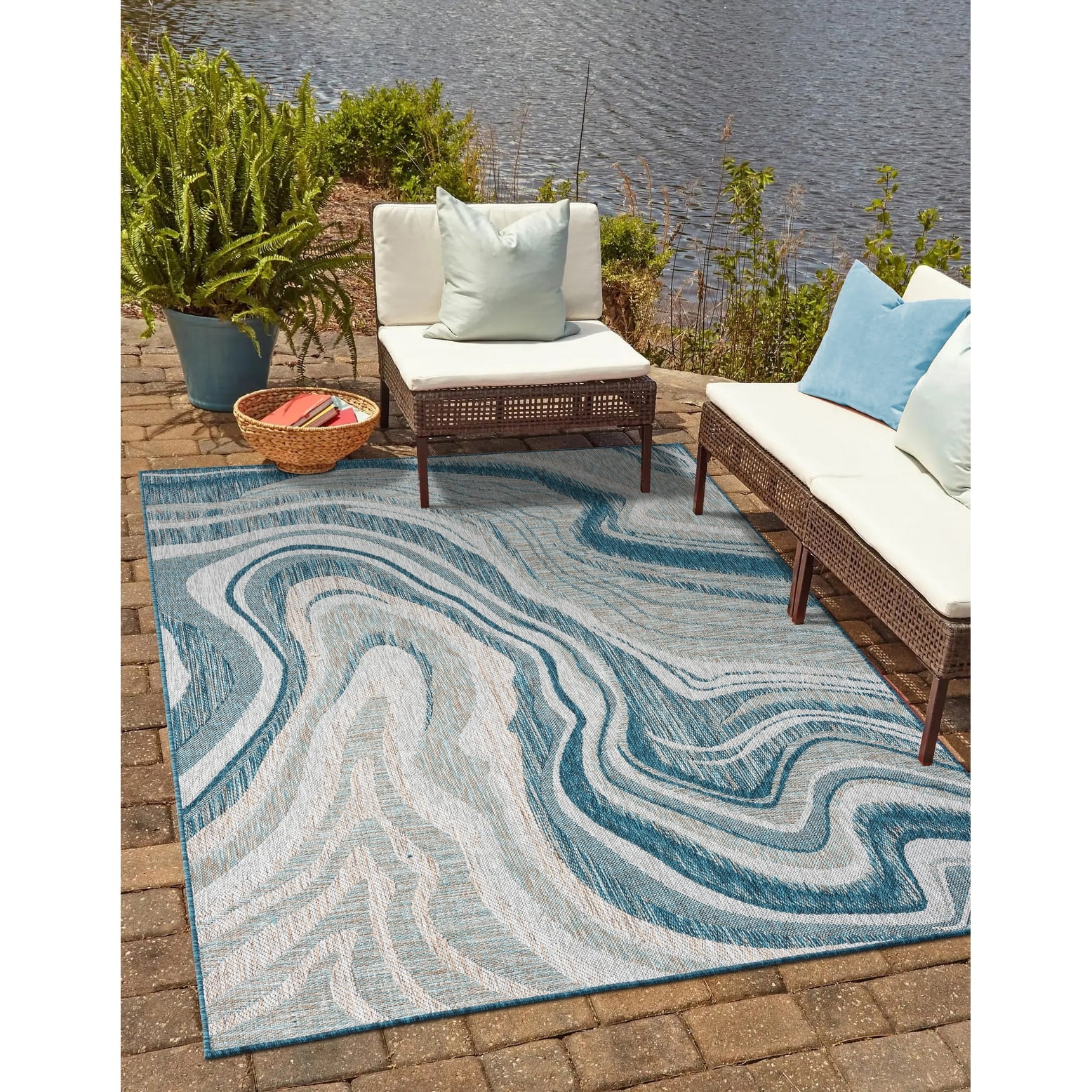 Allstar Rugs Abstract Themed Polypropylene Outdoor Rug 5' 0" x 6' 11 ...