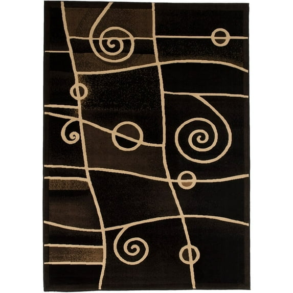 Allstar Rugs Allstar Combo Modern and Chic Swirl Design Rug Black 5' 2 ...