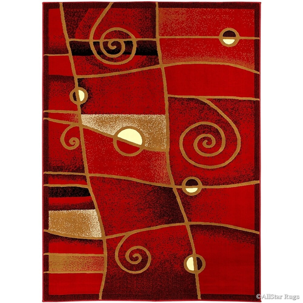 Allstar Rugs Allstar Combo Modern and Chic Swirl Design Rug Red 7' 9 ...