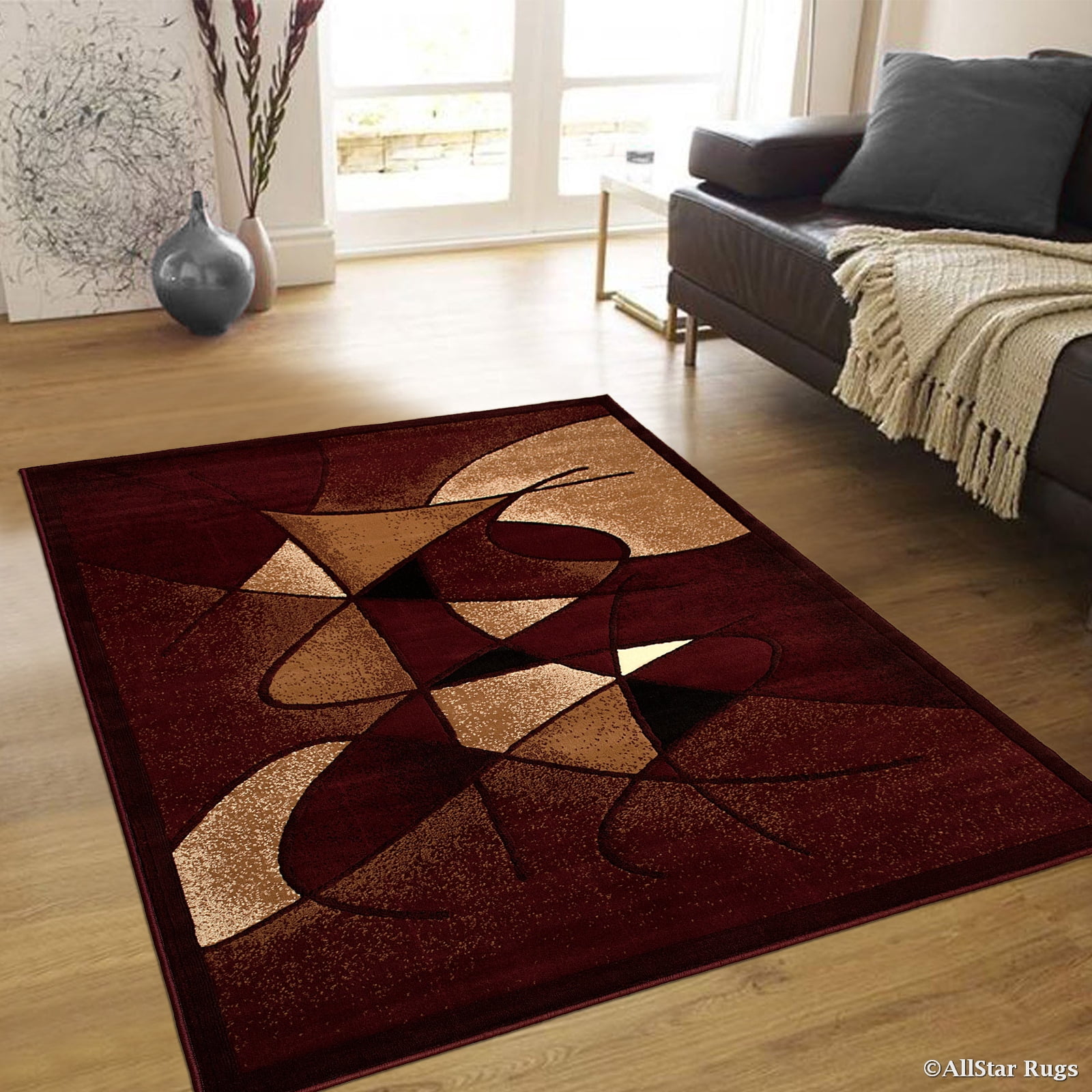 Allstar Rugs Allstar Distressed Modern Swirl Design Rug Burgundy 5' 2 ...