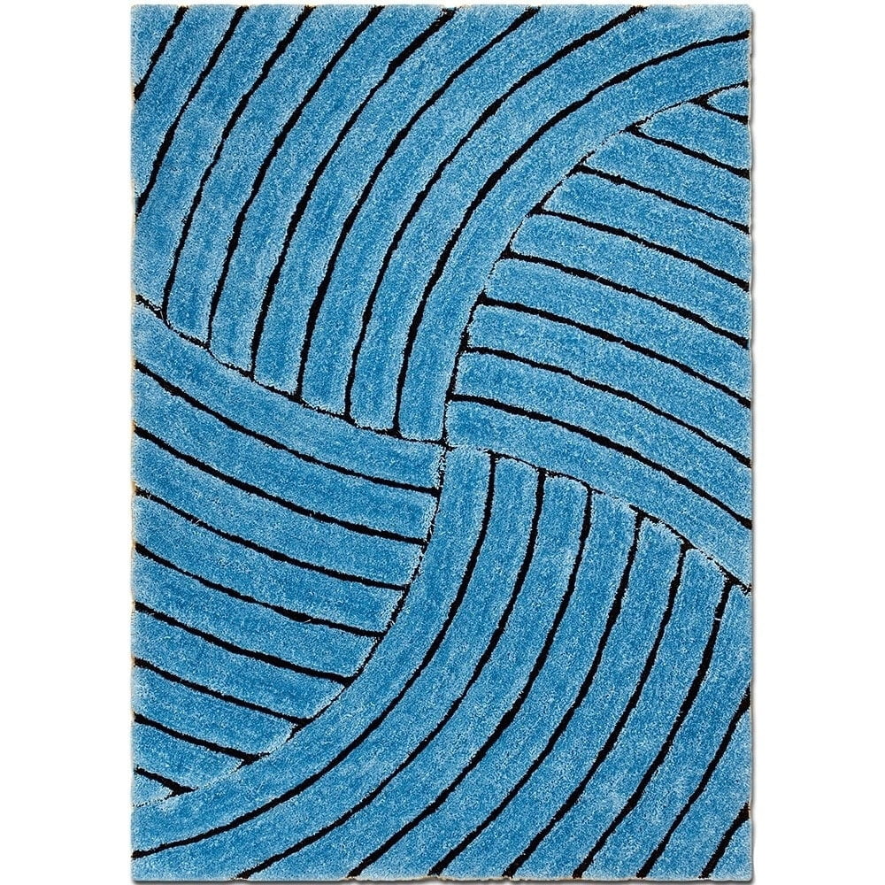 Allstar Rugs Allstar Modern 3D Formal Thick Striped Rug Sky Blue 7' 5 ...