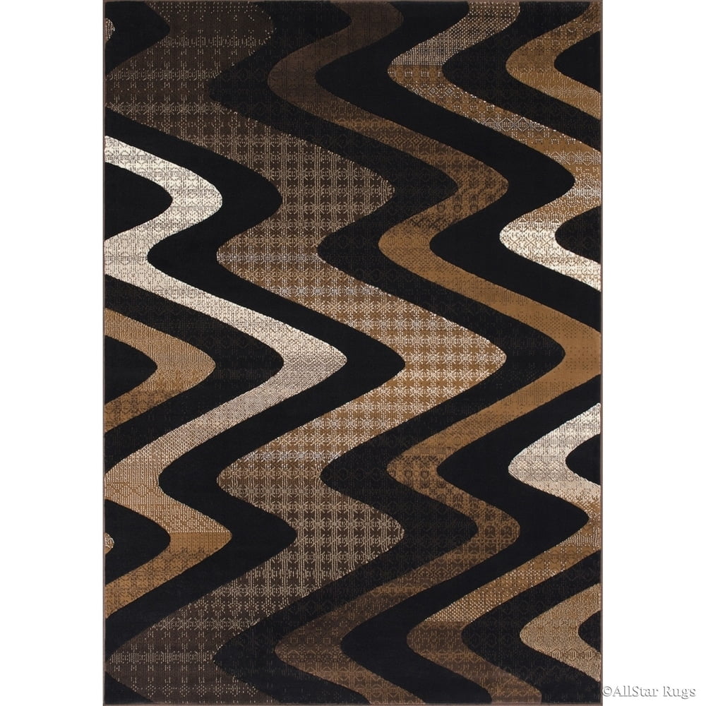 Allstar Rugs Allstar Modern Distressed Wavy Linear Design Rug Chocolate ...
