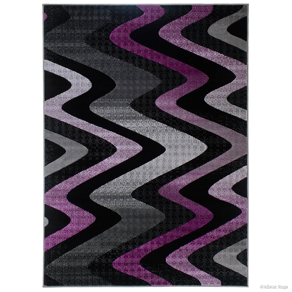 Allstar Rugs Allstar Modern Distressed Wavy Linear Design Rug Purple 4 ...