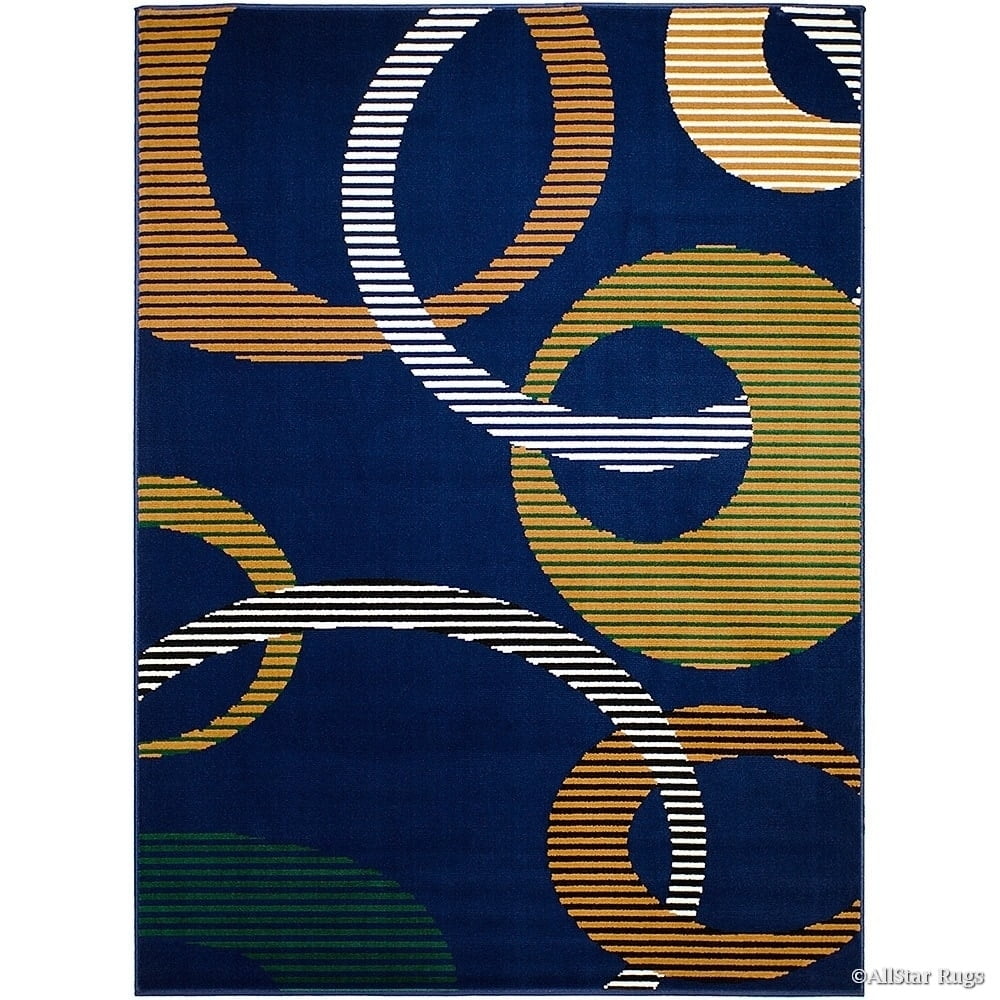 Allstar Rugs Allstar Ultra-soft Modern Circle Link Design Rug Navy 5' 2 ...