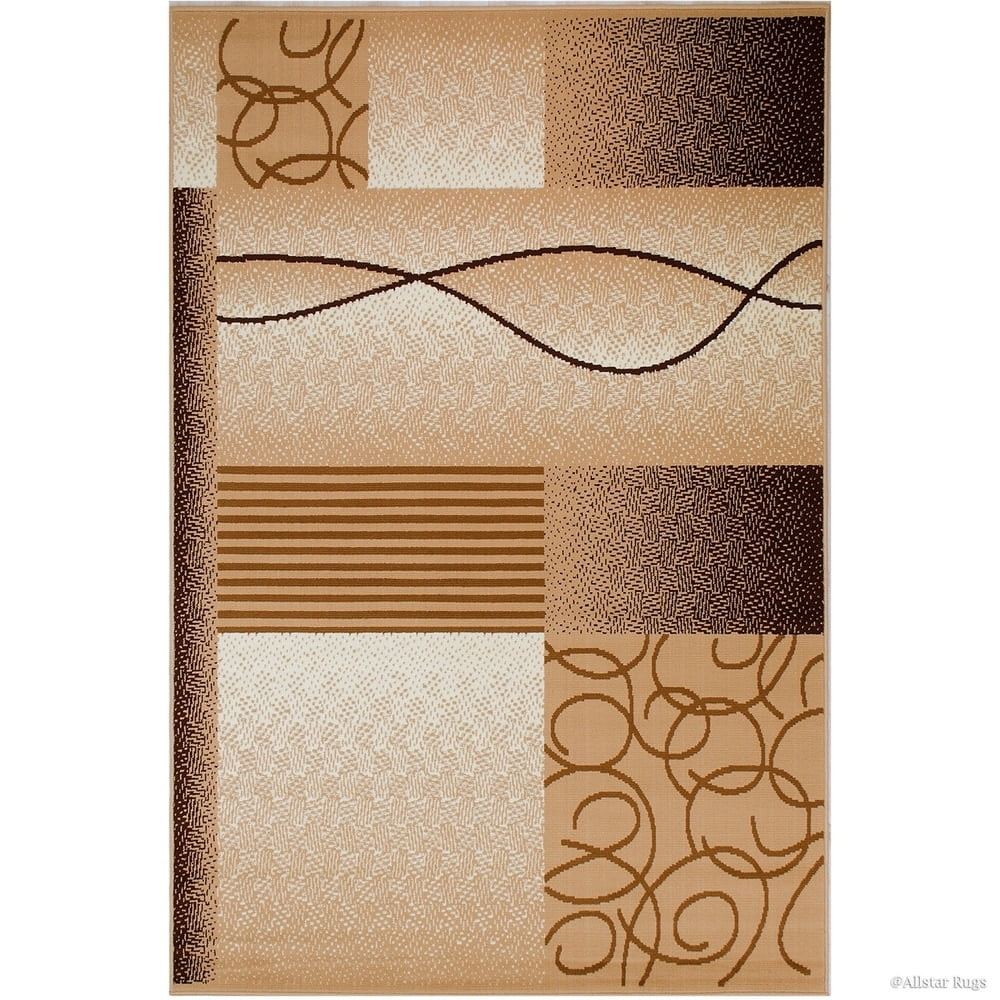 Allstar Rugs Allstar Wavy Geometric Shapes and Lines Rug Beige 5' 2"x7 ...