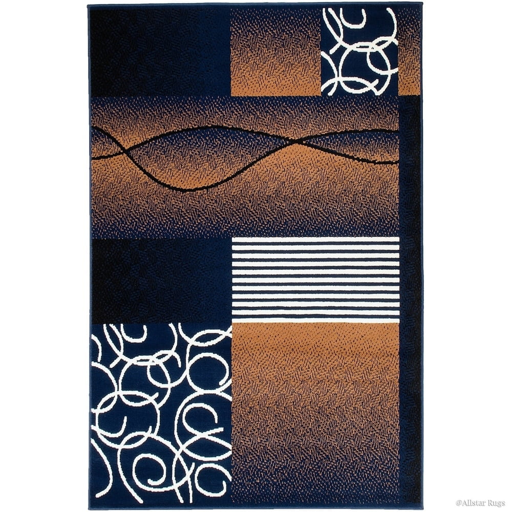 Allstar Rugs Allstar Wavy Geometric Shapes and Lines Rug Navy 5' 2"x7 ...