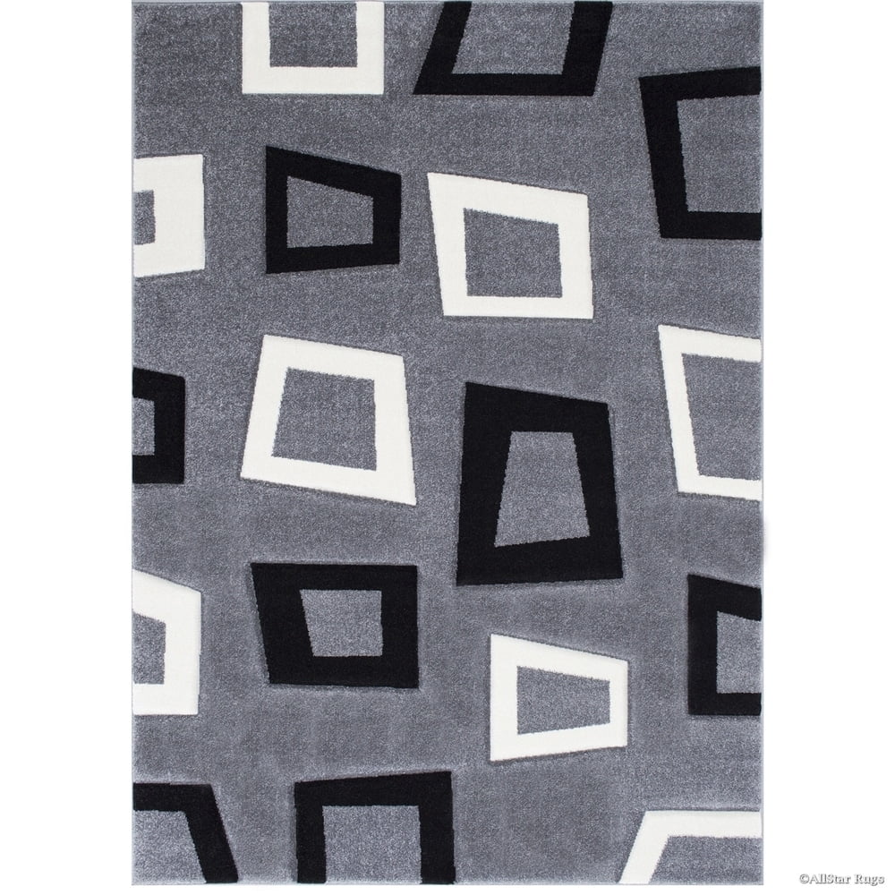 Allstar Rugs Allstar Woven Abstract Modern Square Design Rug Gray 7' 1 ...