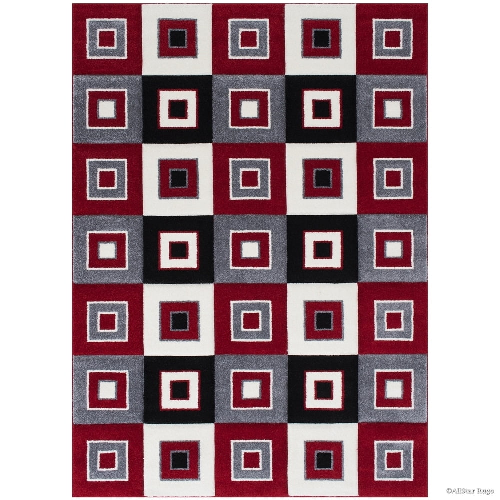 Allstar Rugs Allstar Woven Colorblock Modern Square Design Rug Red 7' 1 ...