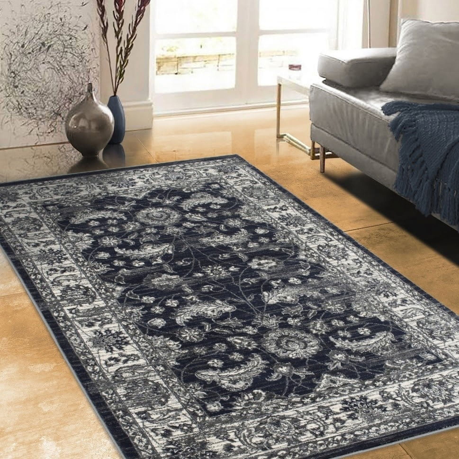 Allstar Rugs Distressed Midnight Blue and Grey Rectangular Accent Area ...