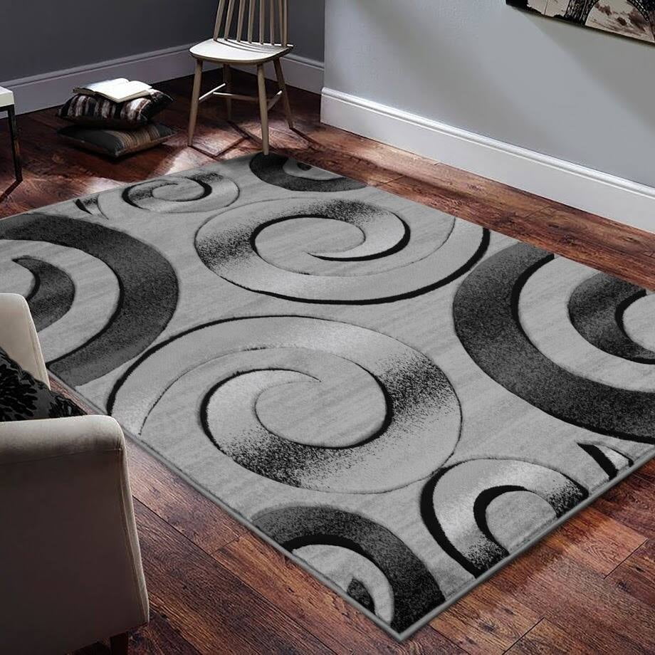 Allstar Rugs Hand-Carved Grey and White Rectangular Accent Area Rug ...