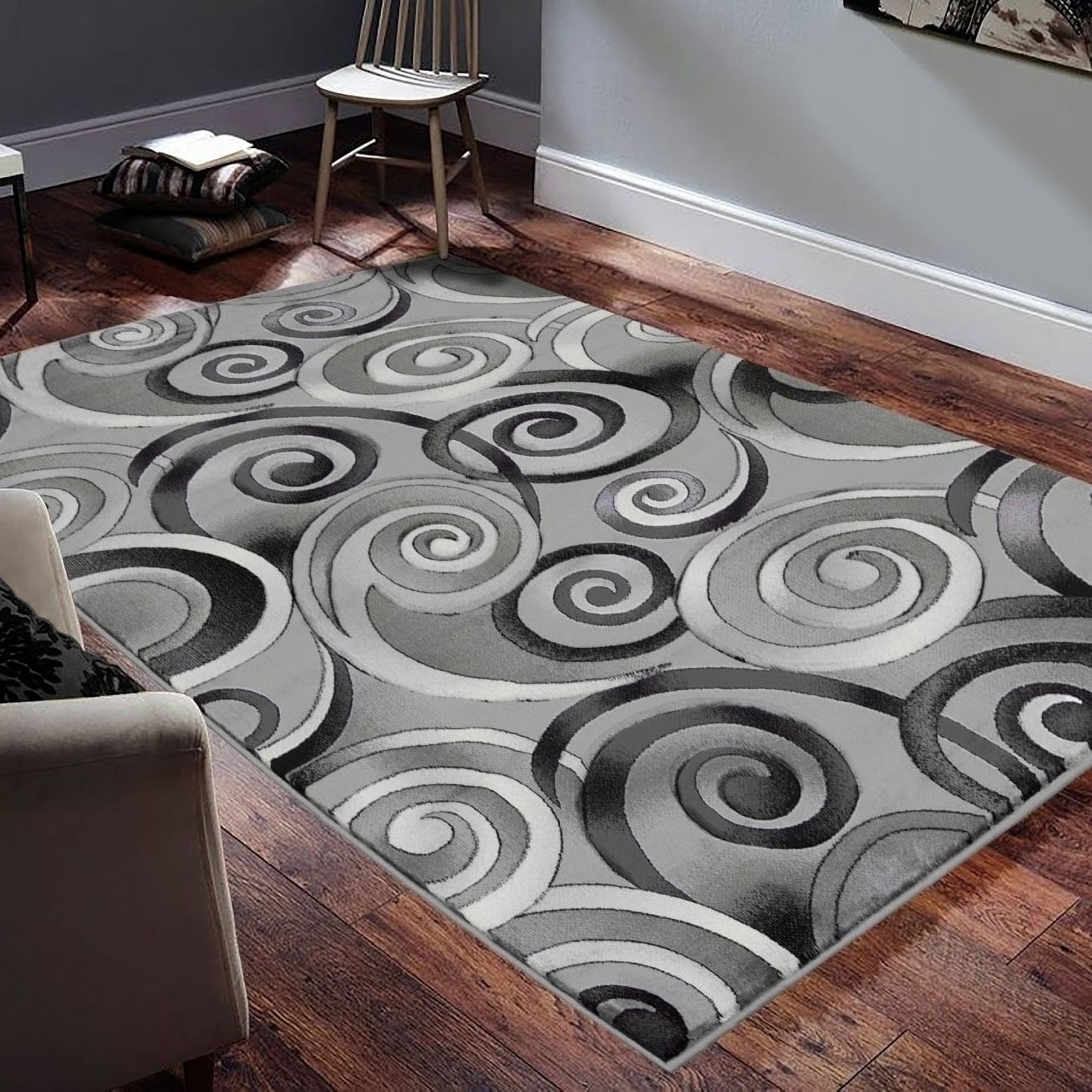 Allstar Rugs Hand-Carved Grey and White Rectangular Accent Area Rug ...
