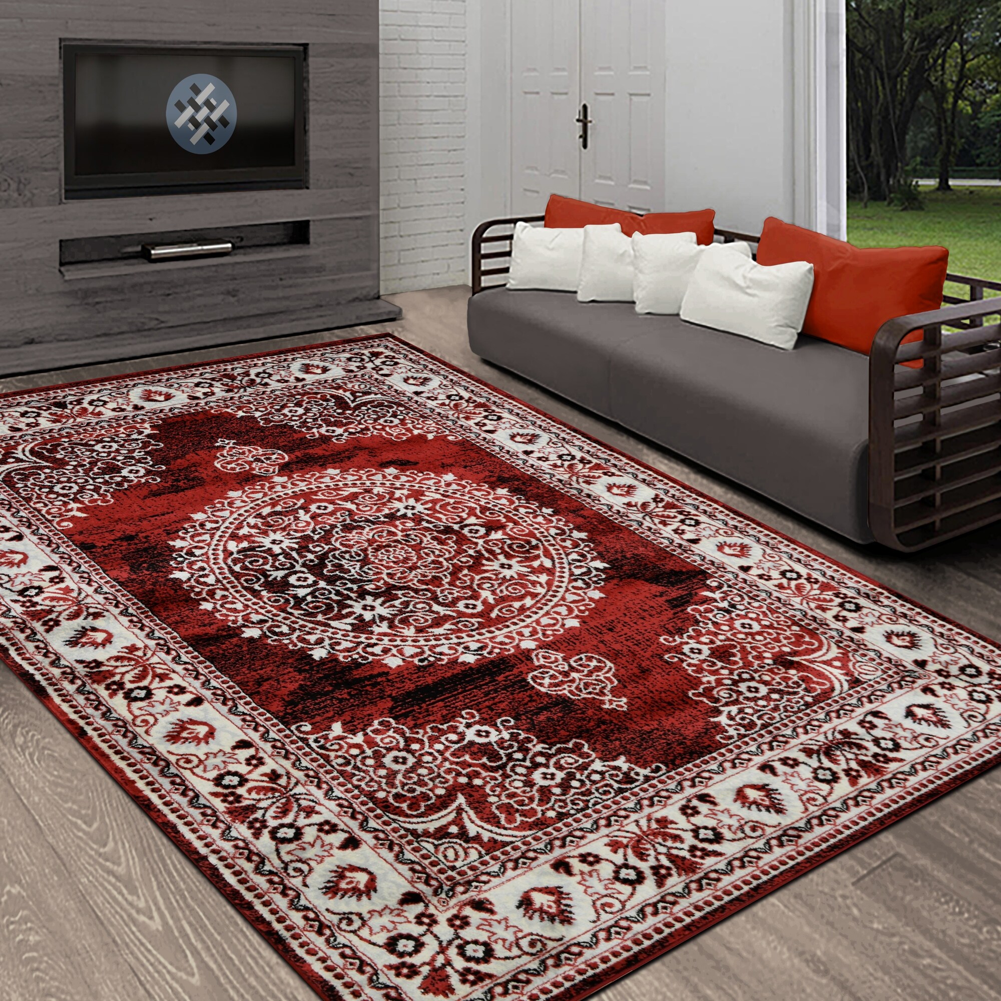 Allstar Traditional Accent Rug with Isfahan design Scarlet Red 5' x 8 ...