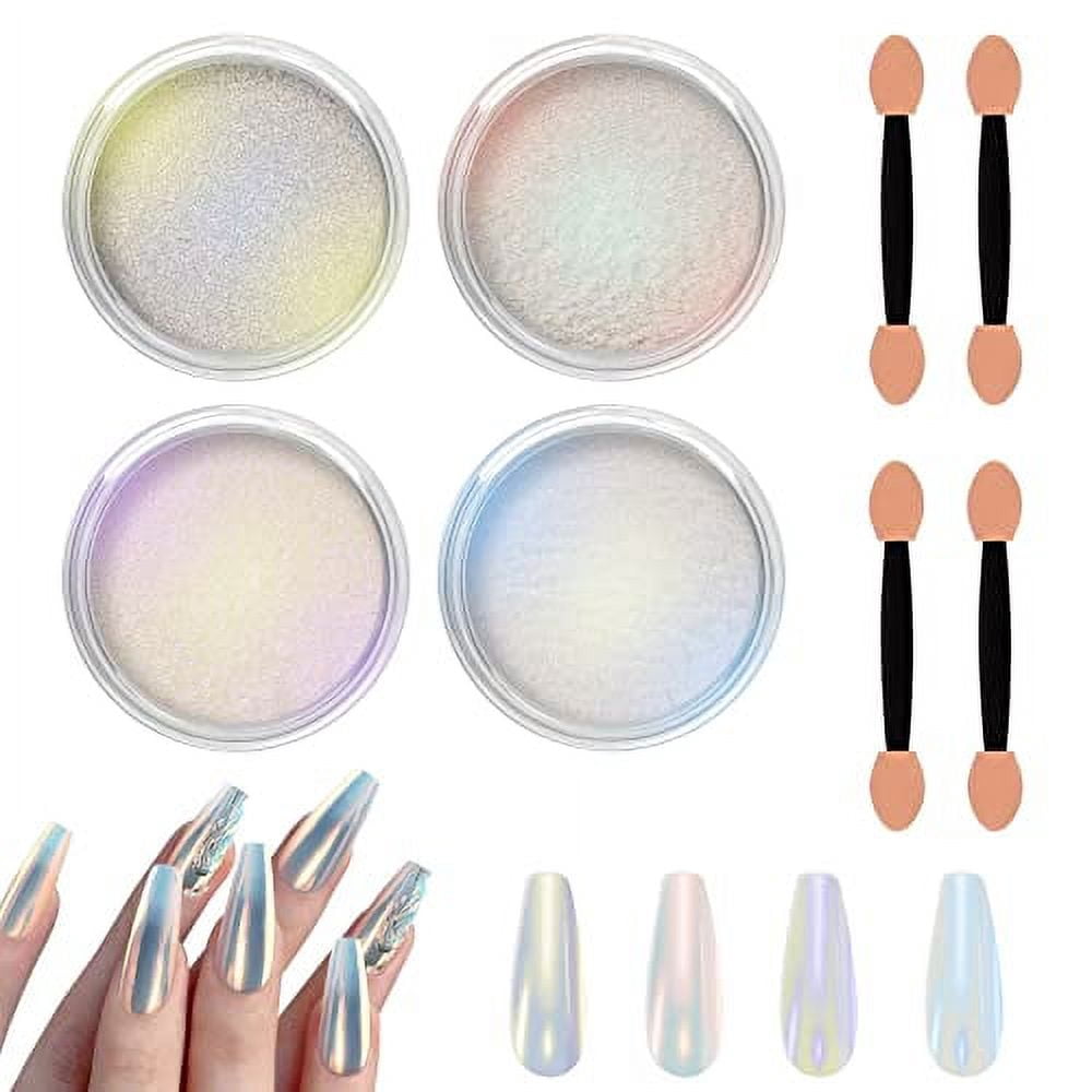Allstarry Chrome Nail Powder 4 Colors Iridescent Aurora Powder Metallic ...