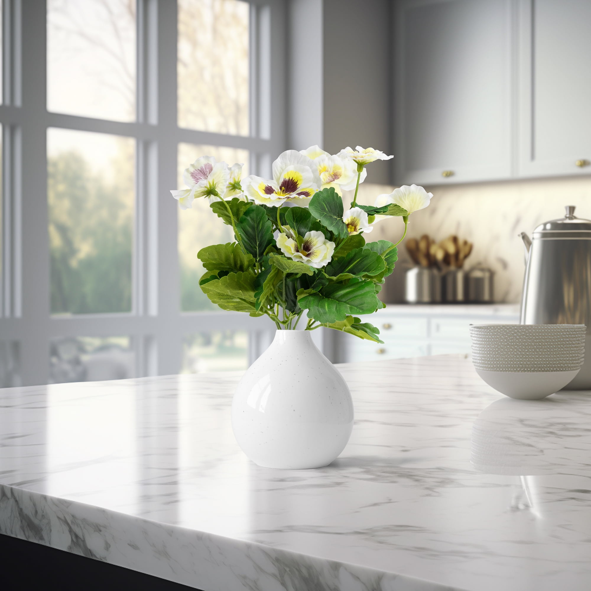 Allstate Pansy Artificial Floral Pick Spray - 11" - White and Green ...