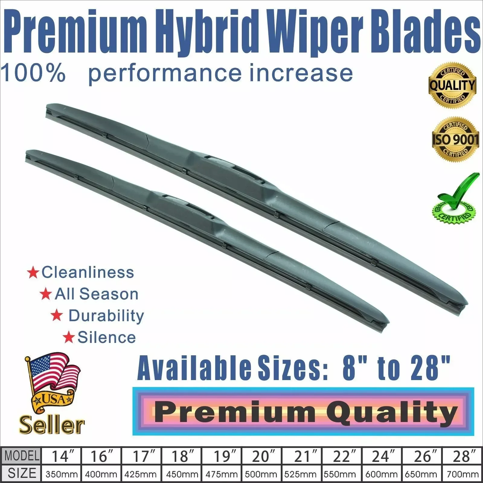 Top Performance 20" + 20" Windshield Wiper Blades OEM Quality J-Hook ...