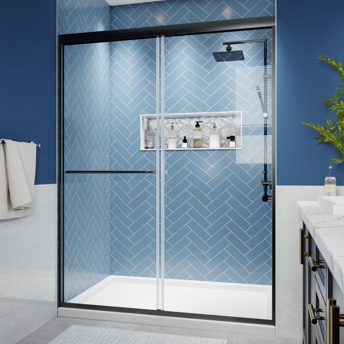 Glide 50-54 in. W x 70 in. H Black Frame Sliding Glass Shower Doors ...