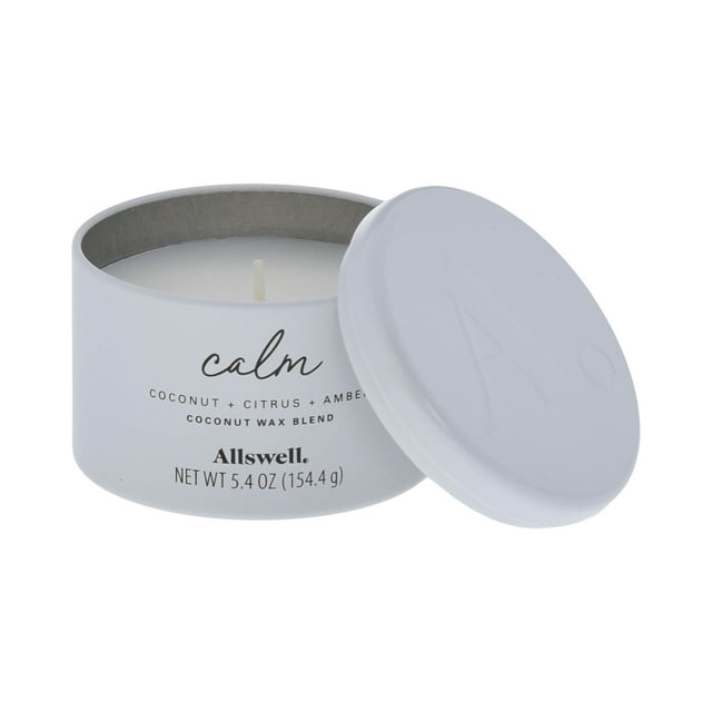 Allswell Calm Coconut Citrus Amber 5.4oz 2-Wick Scented Tin Candle ...