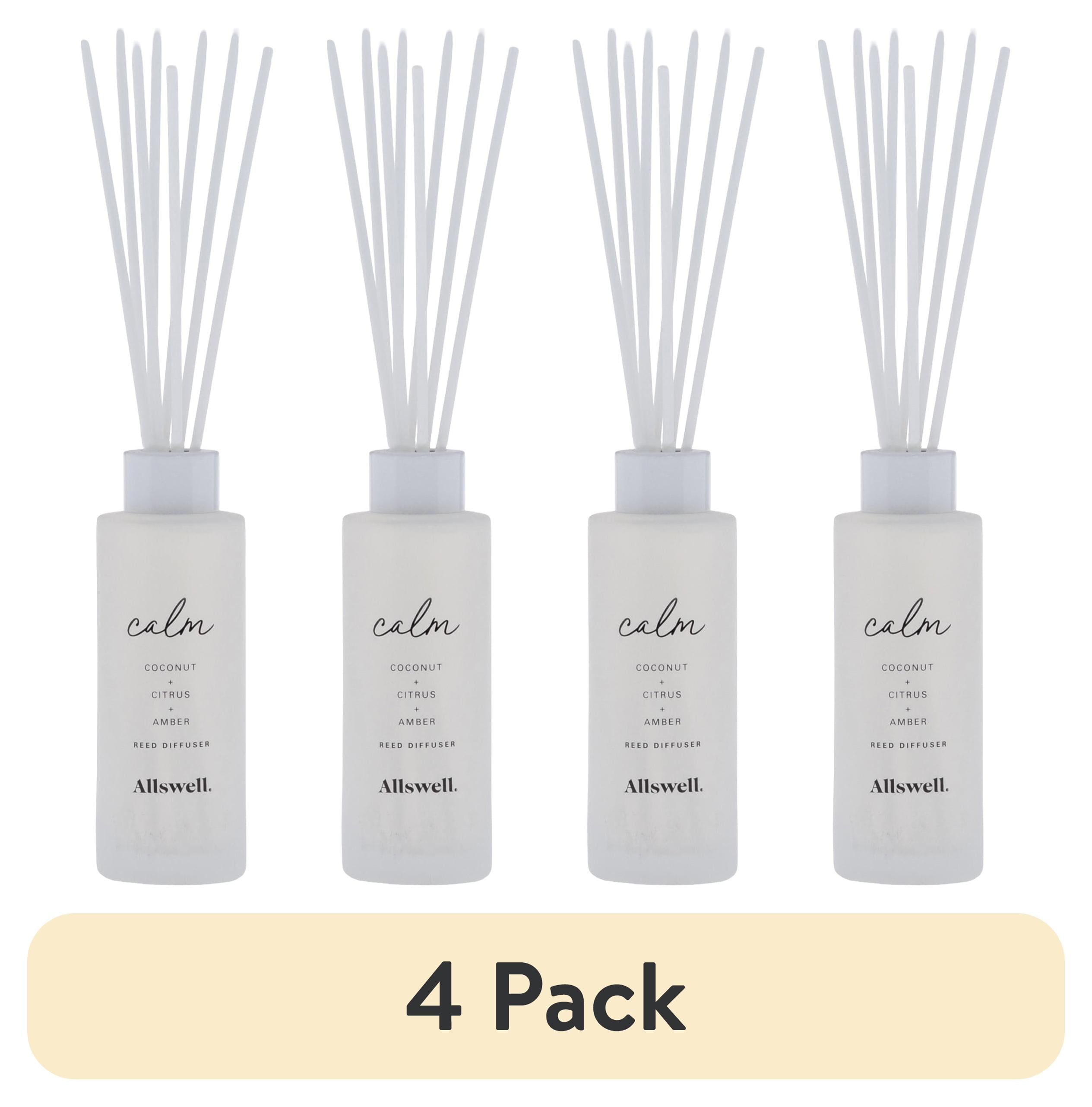 (4 pack) Allswell Calm (Coconut + Citrus + Amber) Scented Reed Diffuser ...