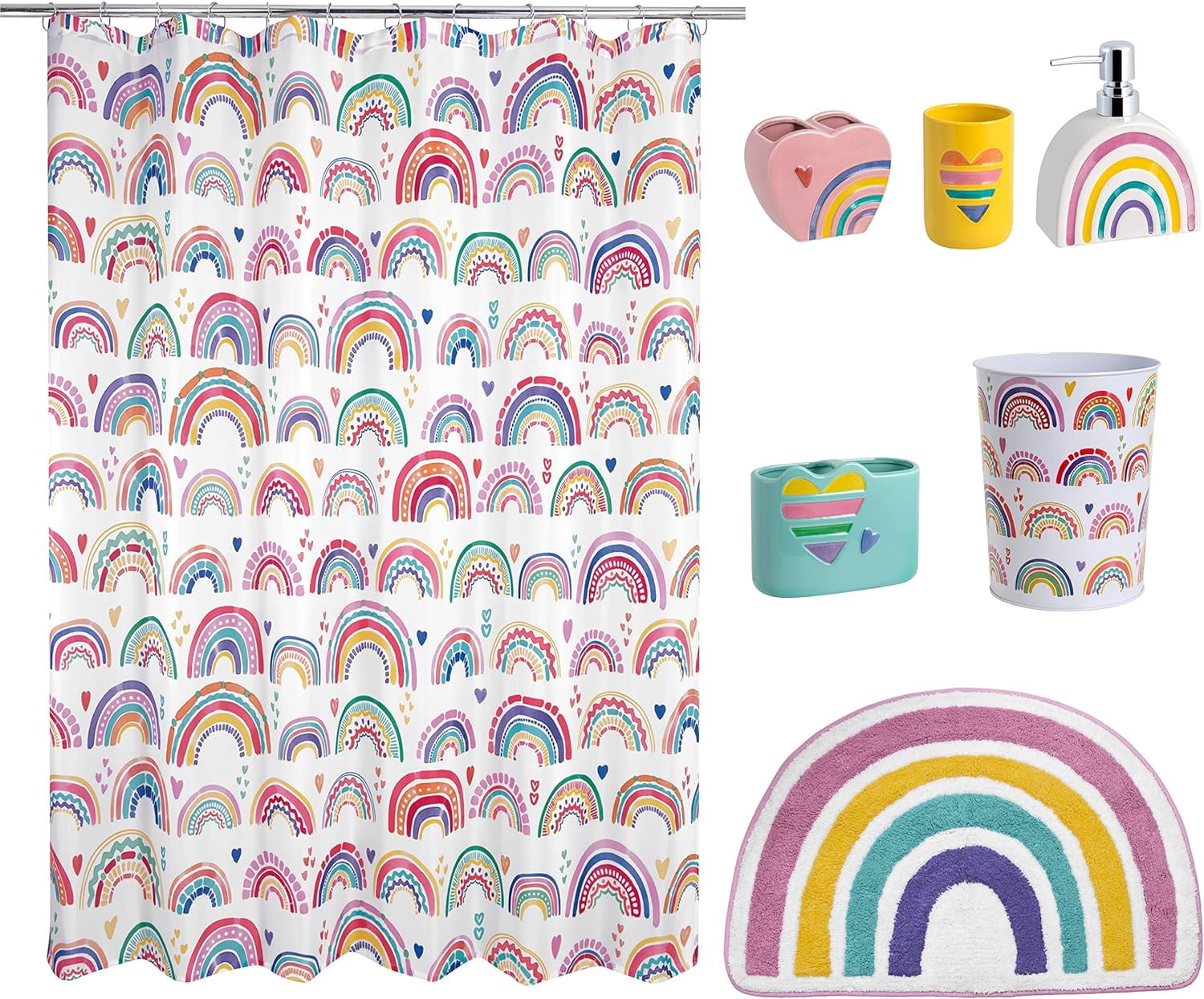 Allure Home Creation Rainbow Hearts Bath Set 7-Piece Bundle - Walmart.com