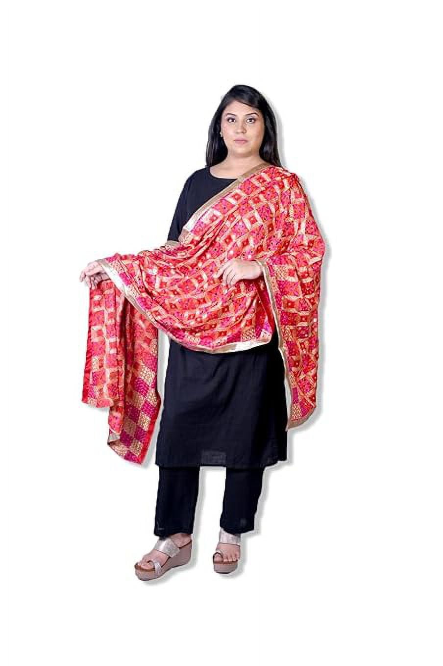 Allure Motifs Designer Phulkari embroidered dupatta in red and pink ...