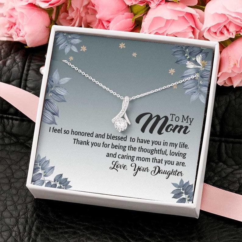 Alluring Beauty Necklace, Mom, With Message Card, Blue Leaves Frame ...