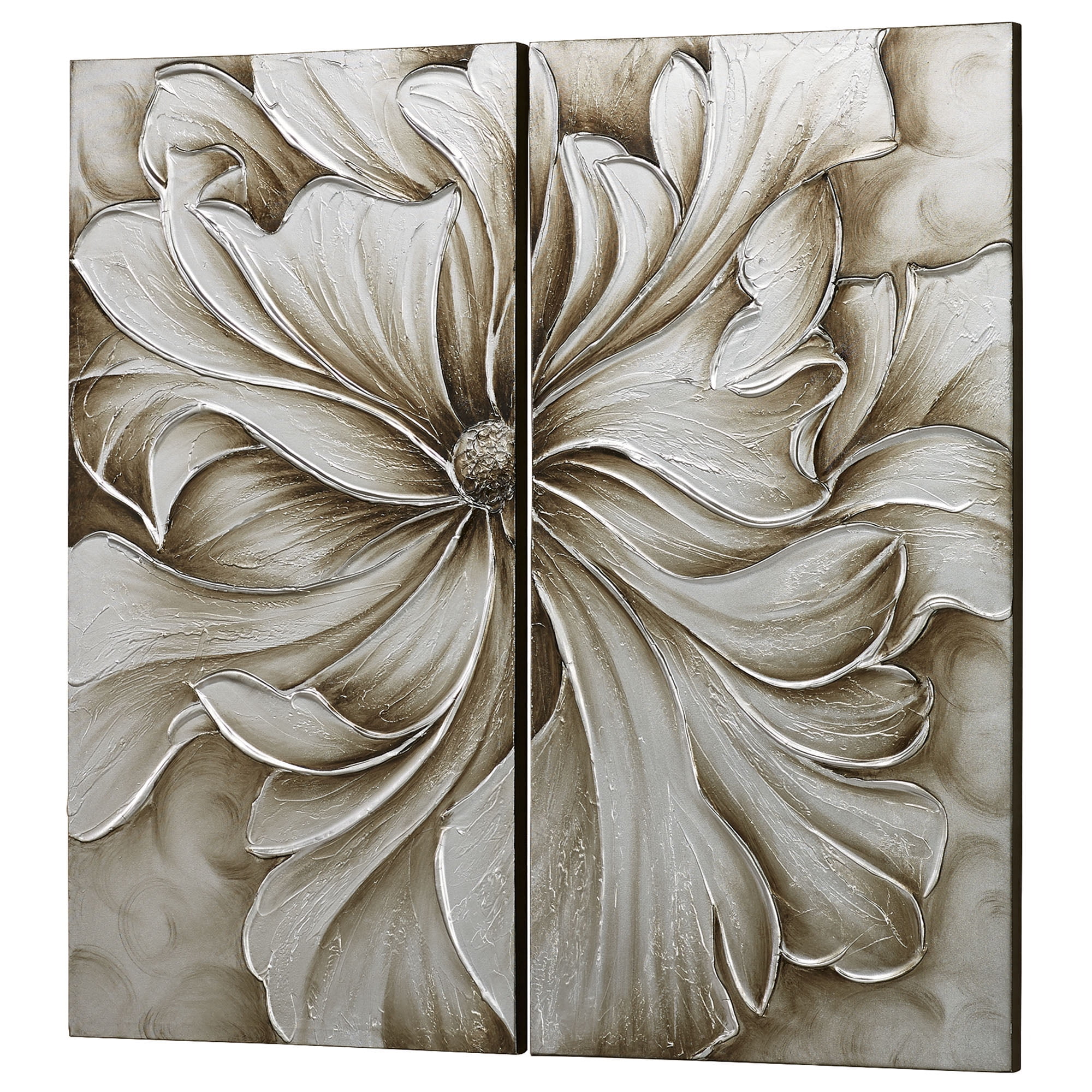 Alluring Blossom Floral Metallic Canvas Wall Art Set of Two, Each Panel ...