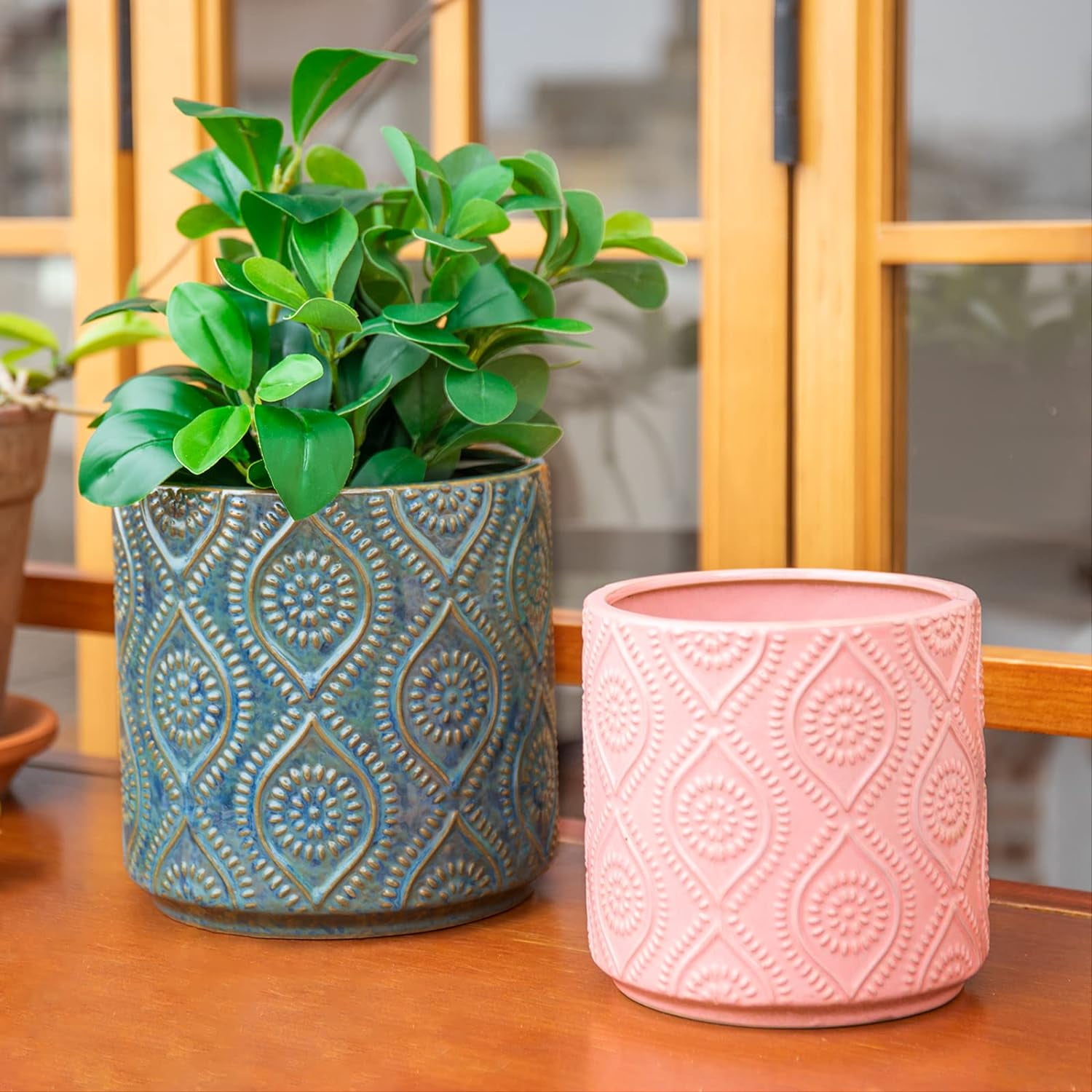 Alluring Ceramic Planter Set: 2Pcs Of 7" & 6" Indoor-Outdoor Mid ...