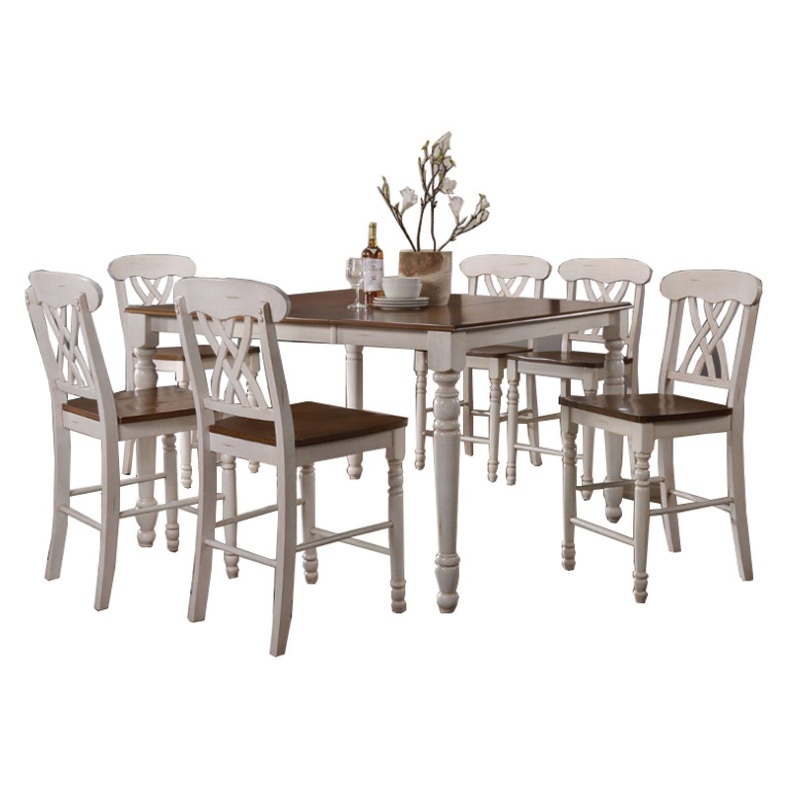 Alluring Cottage Style High Dining Kitchen Table with Solid Wood Top ...