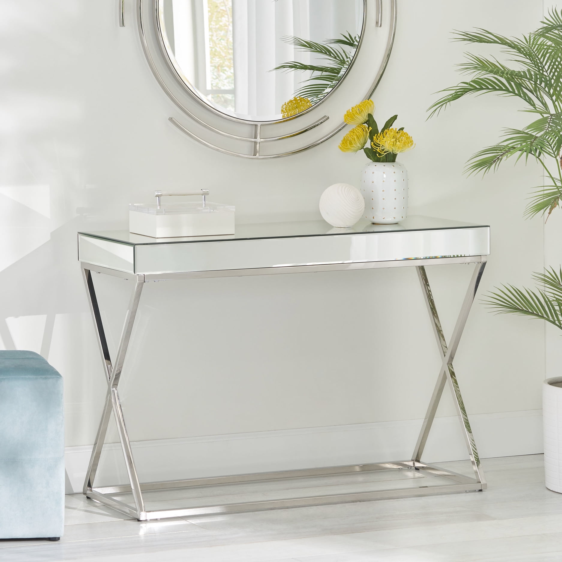 Alluring Modern Console Table With Mirror Ornament And Steel ...