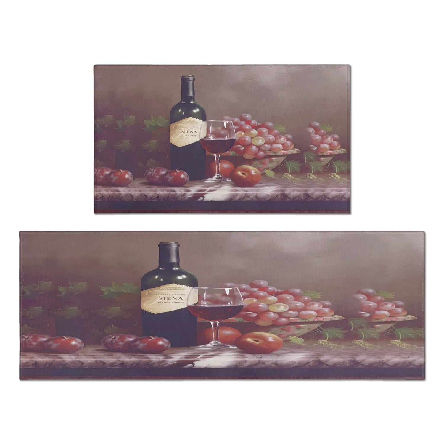 Alluring Red Wine Kitchen Rugs, Non-Slip, Washable, Set of 2 ...