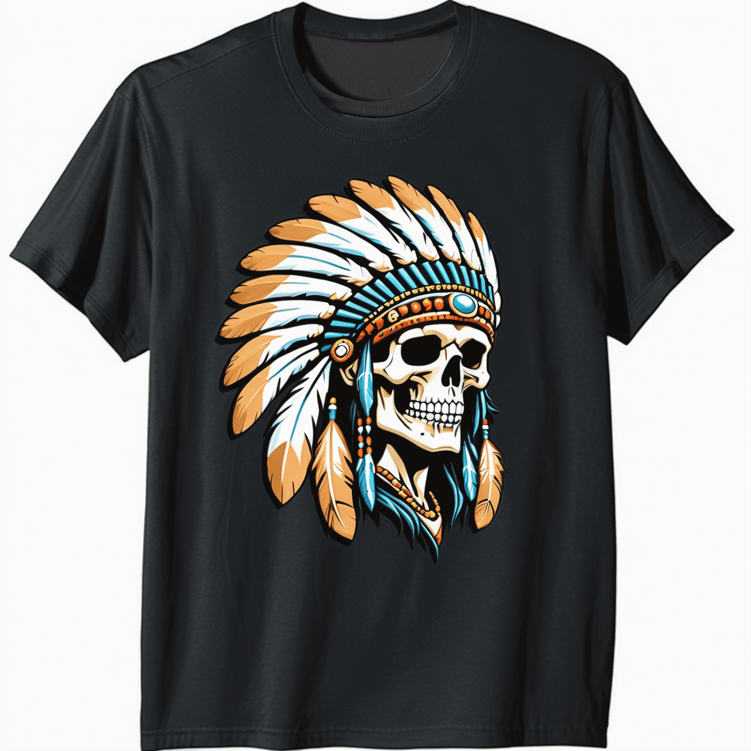Alluring Skull Graphic T-Shirt with Iconic Native American Flair ...