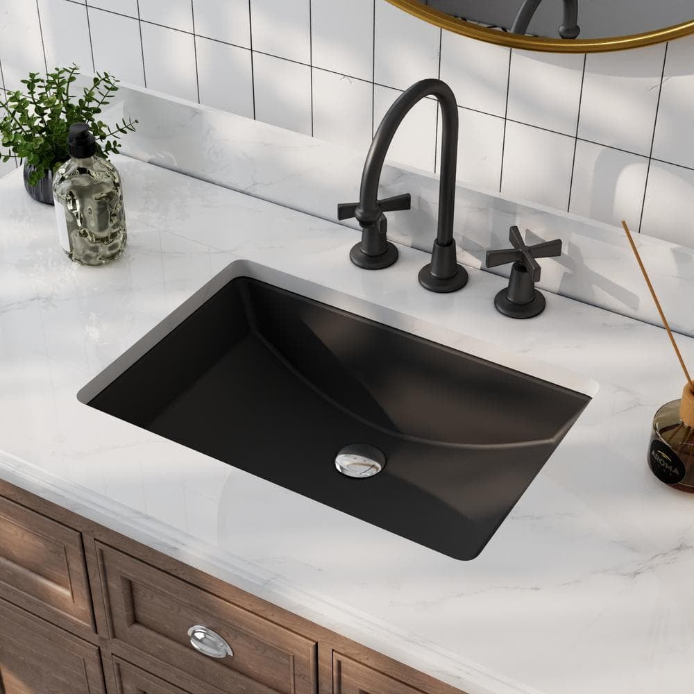 Ally 20-7/8 in. Rectangular Undermount Bathroom Sink in Black with ...